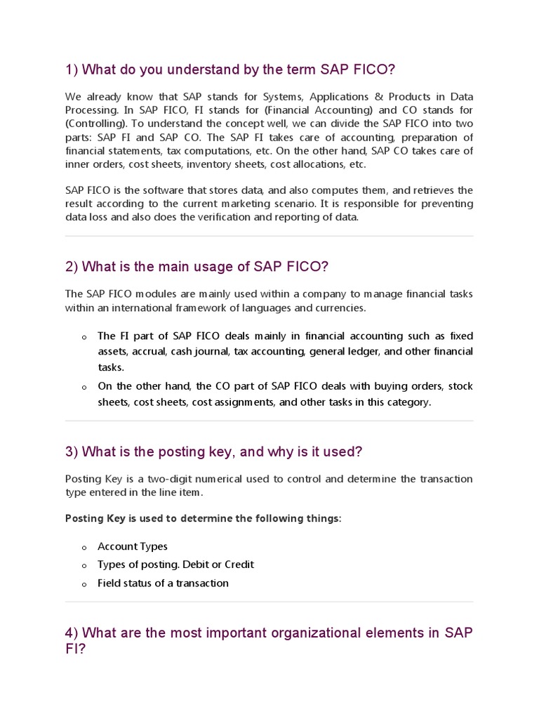 SAP FICO Questions and Answers | PDF