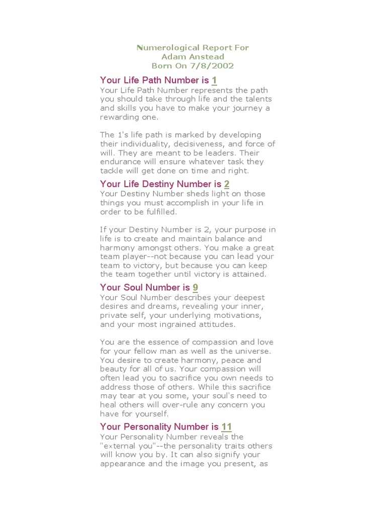 Numerology Report For | PDF