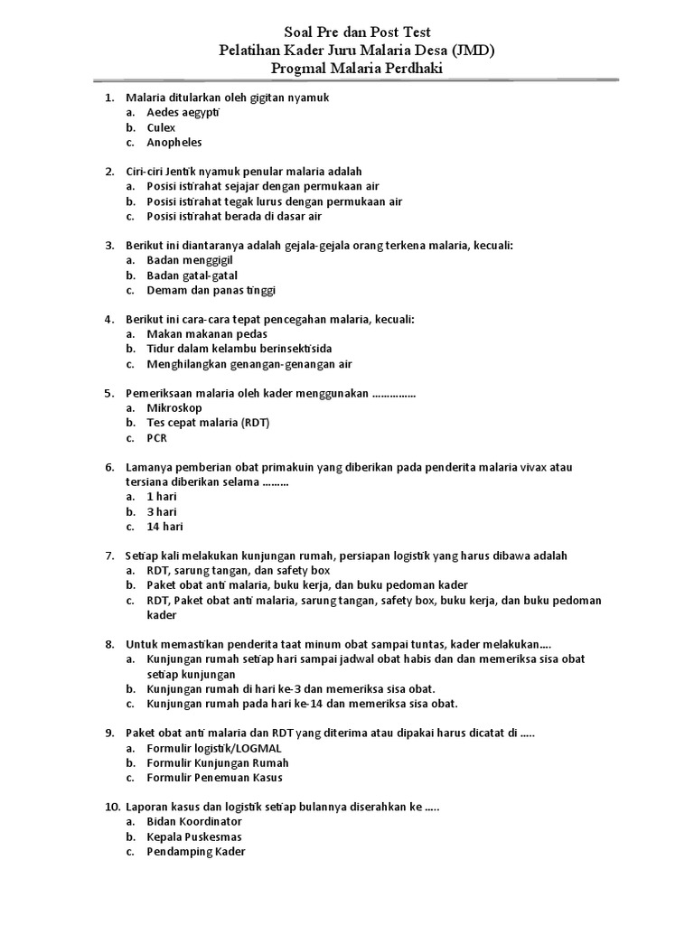 Lembar Soal Pre-Post Test | PDF