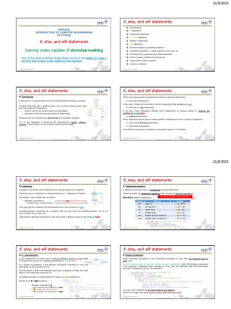 If - Else - Elif Statements - Part 1 | PDF