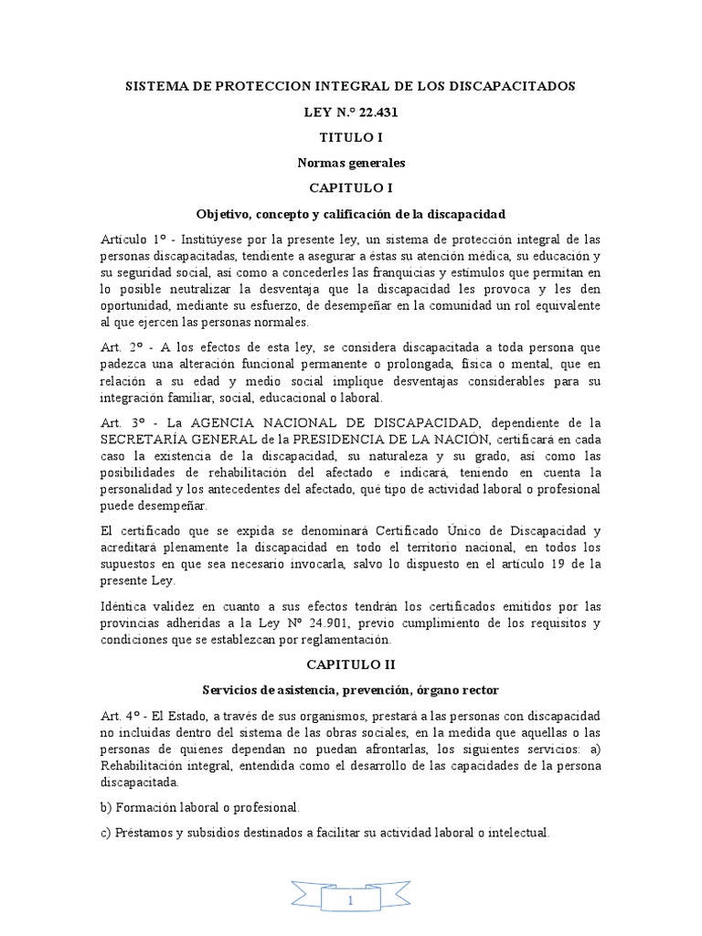 Ley 22.431 - Sistema de Protección Integral de Los Discapacitados | PDF