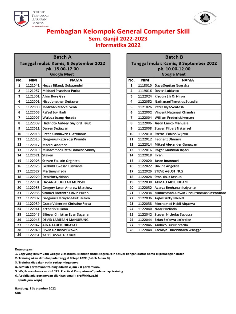 Pembagian Batch GCS If v3 1 Sept 22 EB | PDF