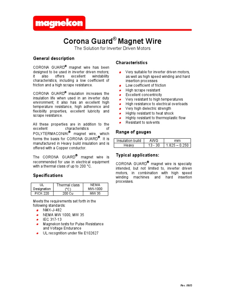Corona Guard® Magnet Wire for Motors | PDF | Insulator (Electricity ...