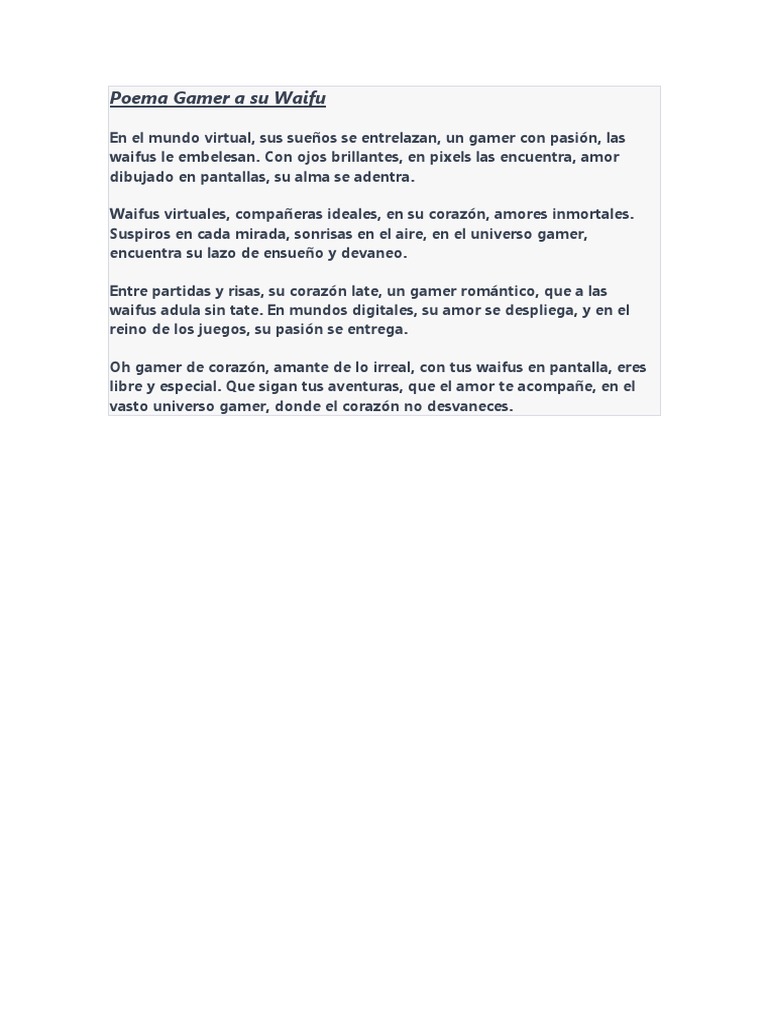 Poema Gamer A Su Waifu | PDF