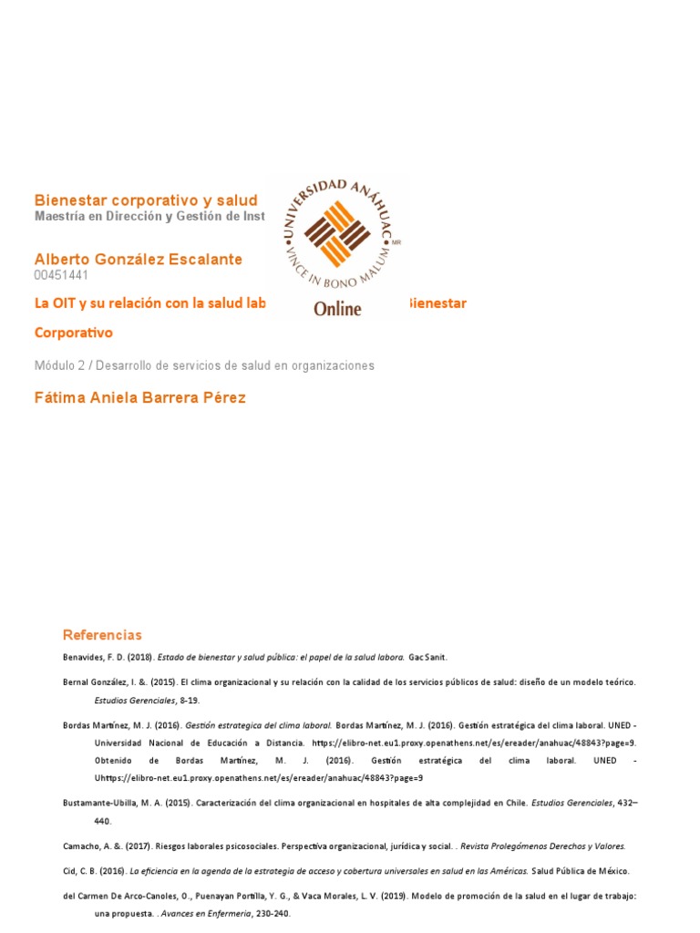 La OIT y Su Relación Con La Salud Laboral y Los Programas Bienestar Corporativo | PDF ...