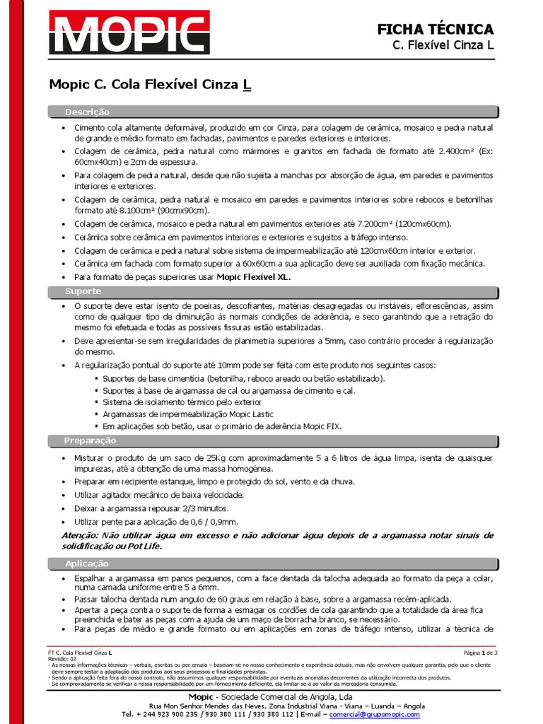 FT_Mopic Cimento Cola Flexível Cinza L | PDF