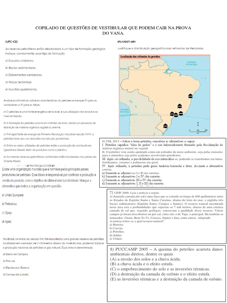 Questões sobre Petróleo no Brasil | PDF | Petróleo | Combustíveis fósseis