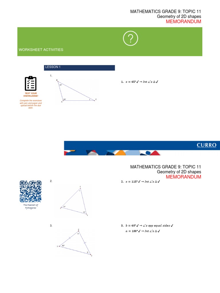 Grade 9 Geometry of 2D Shapes Worksheets | PDF