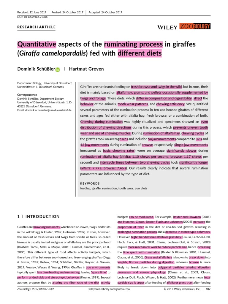 Zoo Biology - 2017 - SCH Ler - Quantitative Aspects of The Ruminating ...