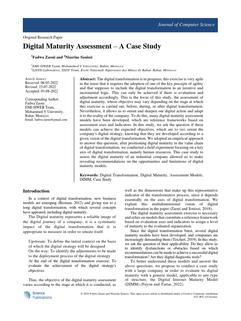 Digital Maturity Assessment - A Case Study | PDF