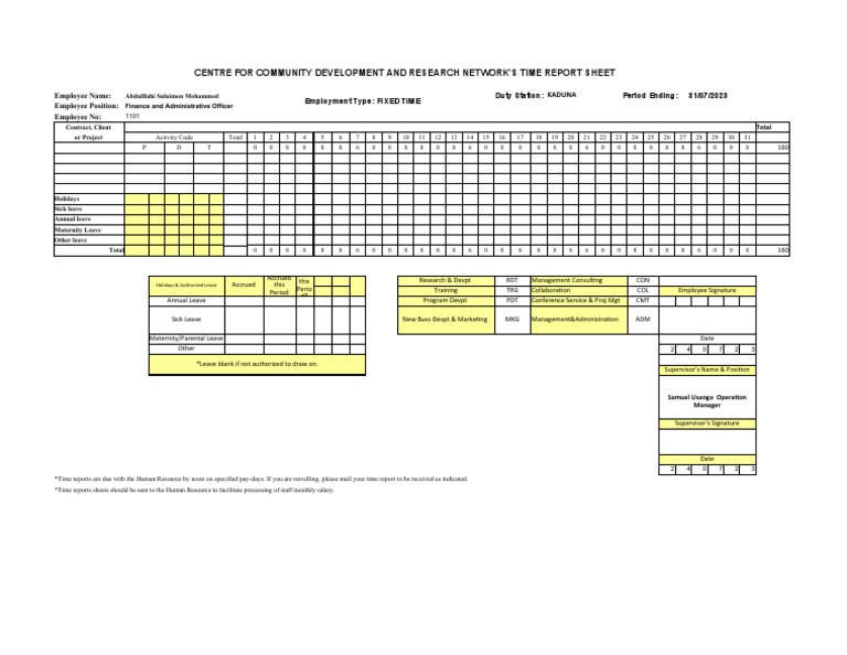 Staffs' Time Report Sheet Template | PDF | Employment | Private Law