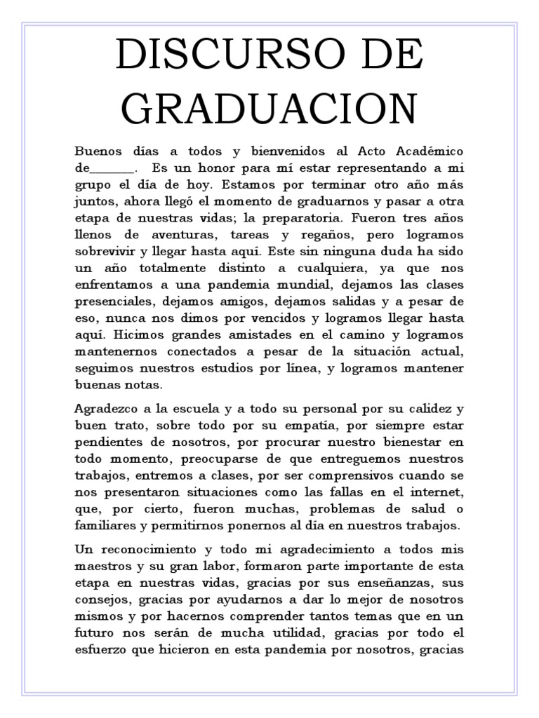 DISCURSO ACTO ACADÉMICO SALIDA DE SECUNDARIA | PDF