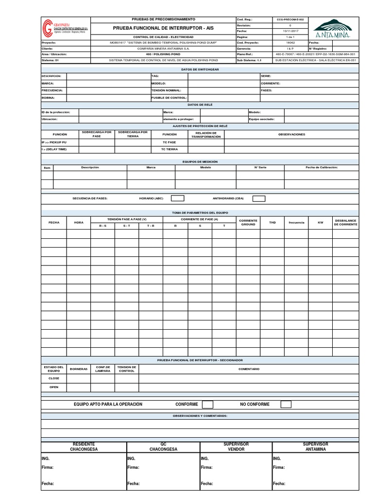 Ccg-Precom-E-002 Prueba Funcional de Interruptor - Ais - Ok | PDF