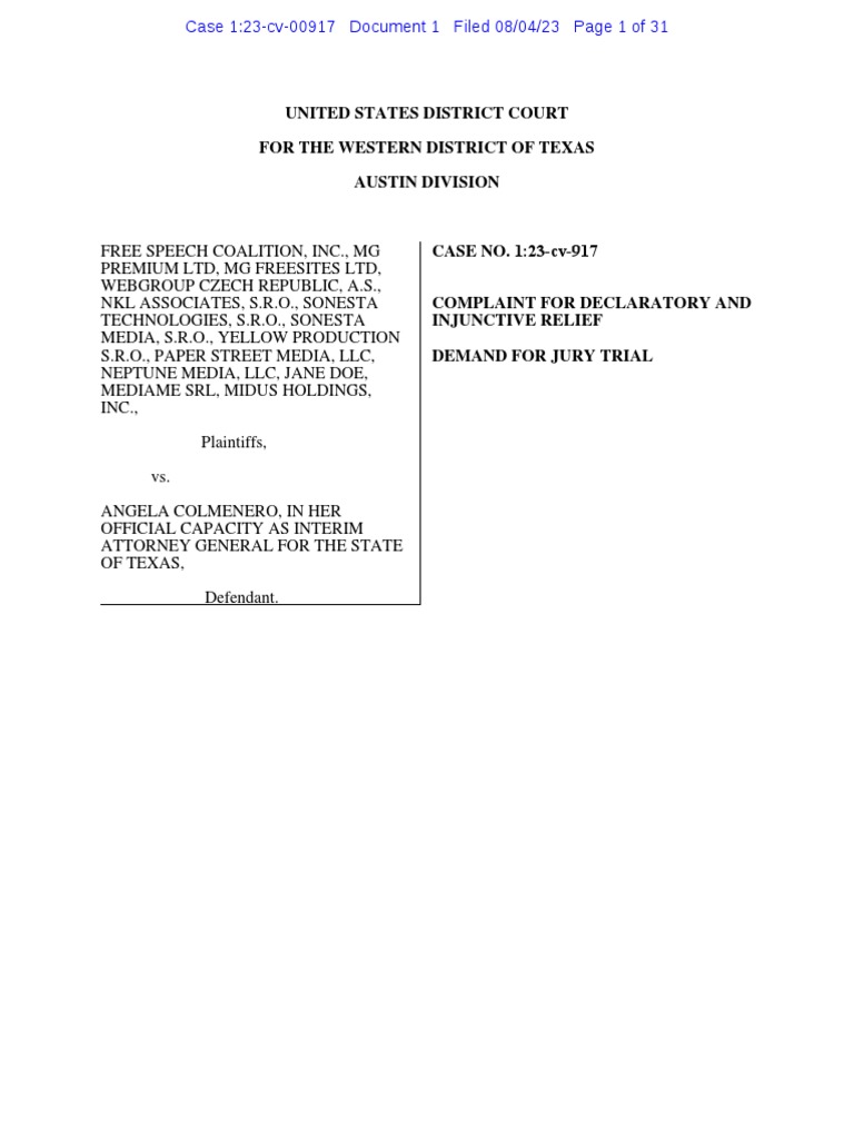 Texas Complaint | PDF | Internet | Computer Network