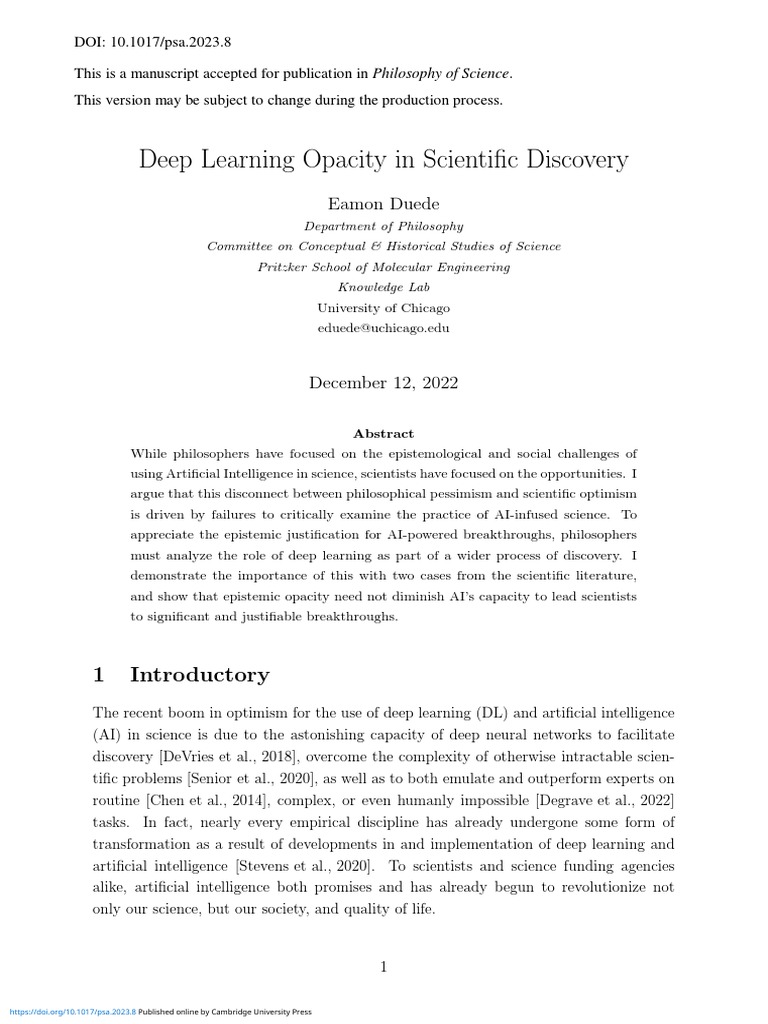 Deep Learning Opacity in Scientific Discovery 2023 Duede - DRF | PDF