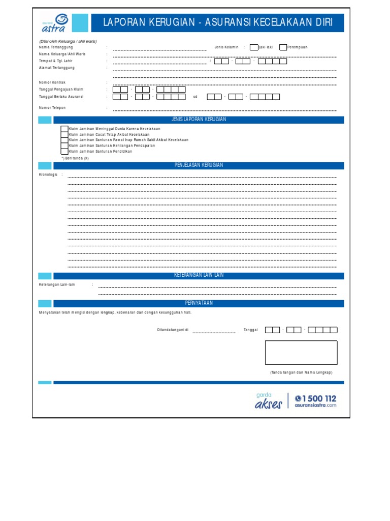 Formulir Klaim Asuransi Kecelakaan Diri | PDF