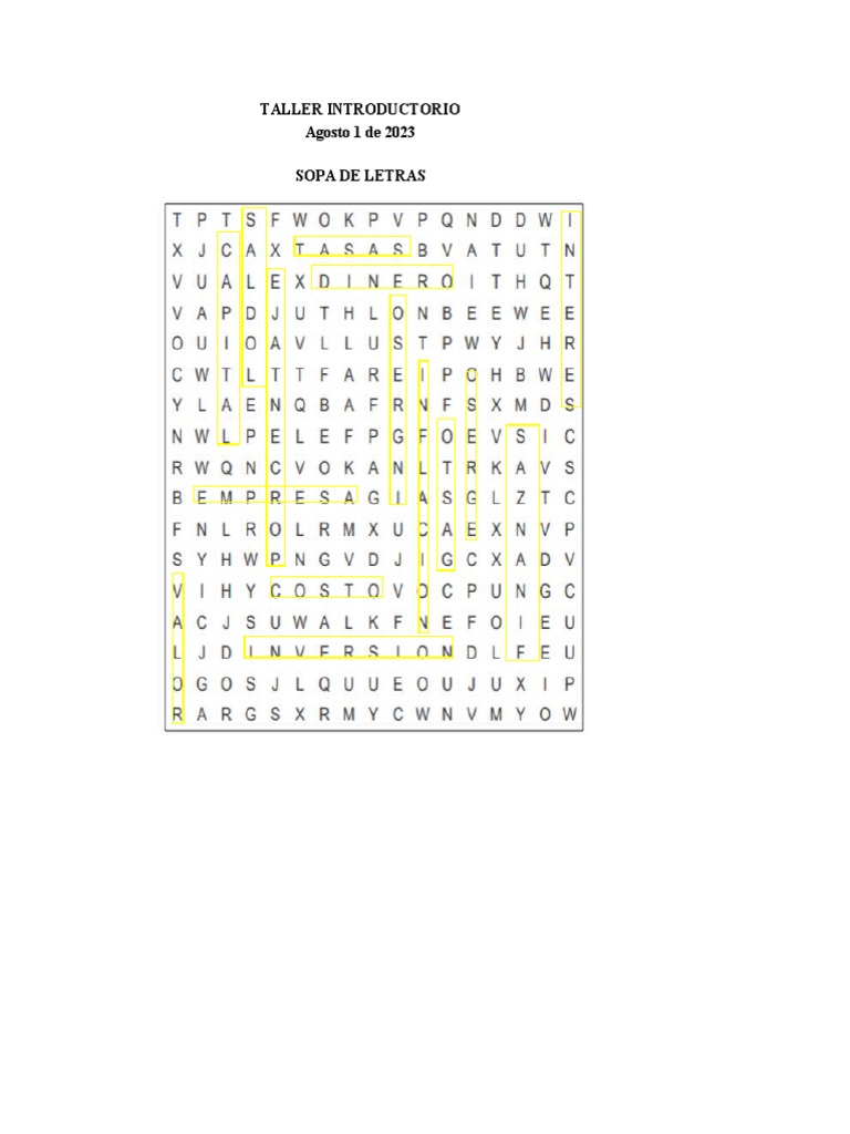 Sopa Letras Mat Financiera | PDF