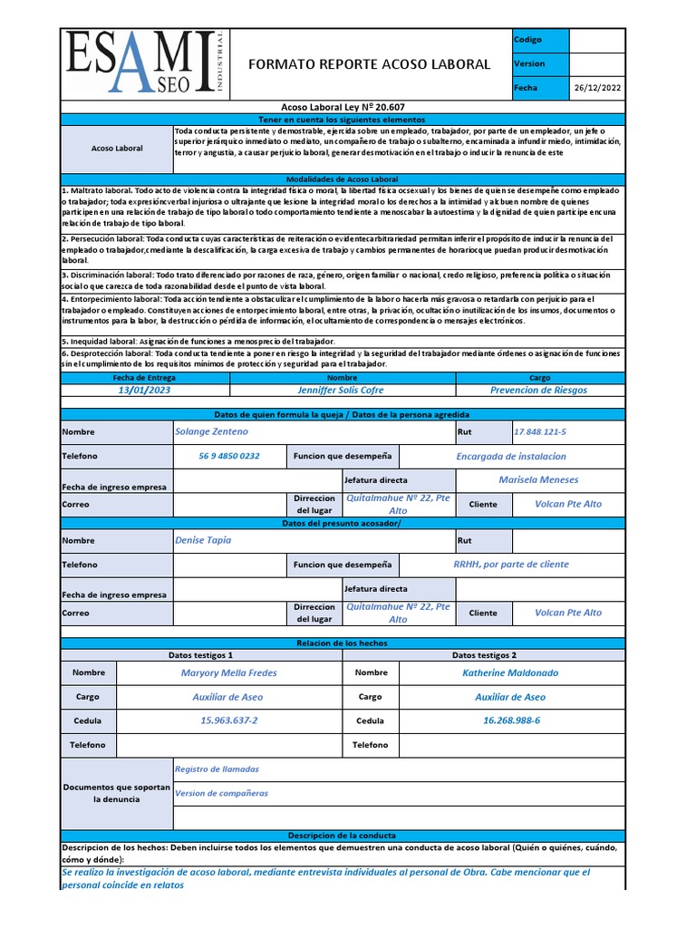 Reporte Acoso Laboral | PDF | Acoso sexual | Injusticia