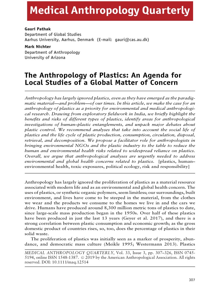 The Anthropology of Plastics by Gauri Pathak and Mark Nichter | PDF