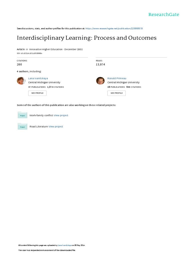 Interdisciplinary Learning Process and Outcomes | PDF