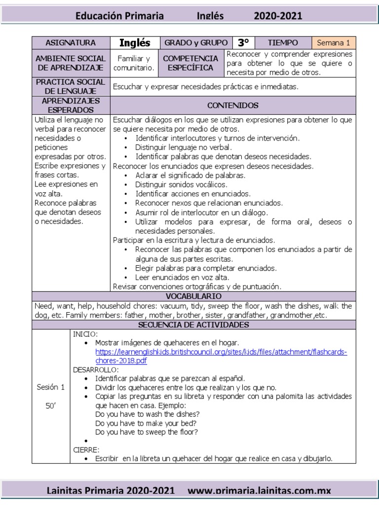 ?3er Grado Inglés Martes (2020-2021) | PDF | Escritura | Puntuación