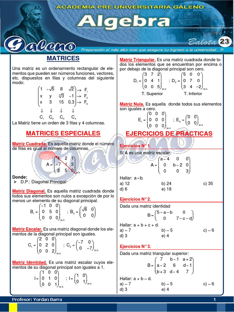 Algebra Academia Matrices | Descargar gratis PDF | Matriz (Matemáticas ...