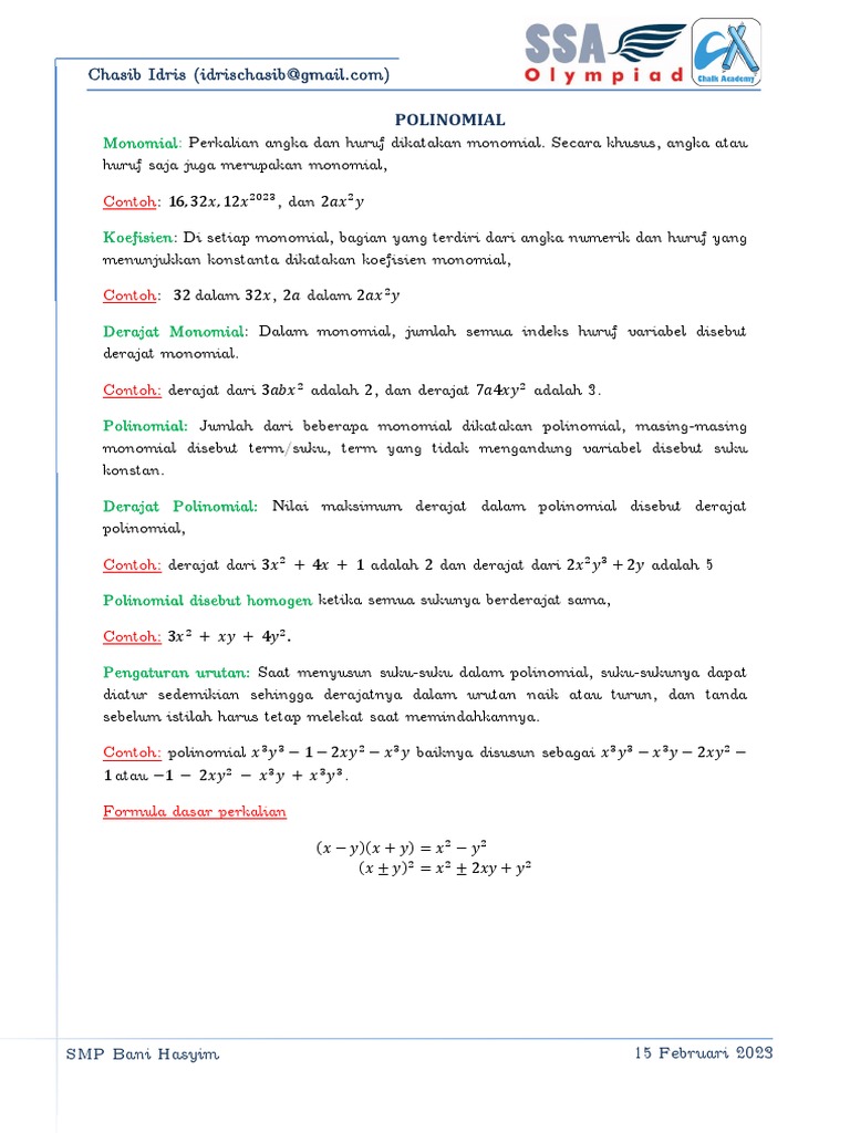 Koefisien dalam Polinomial dan Monomial | PDF