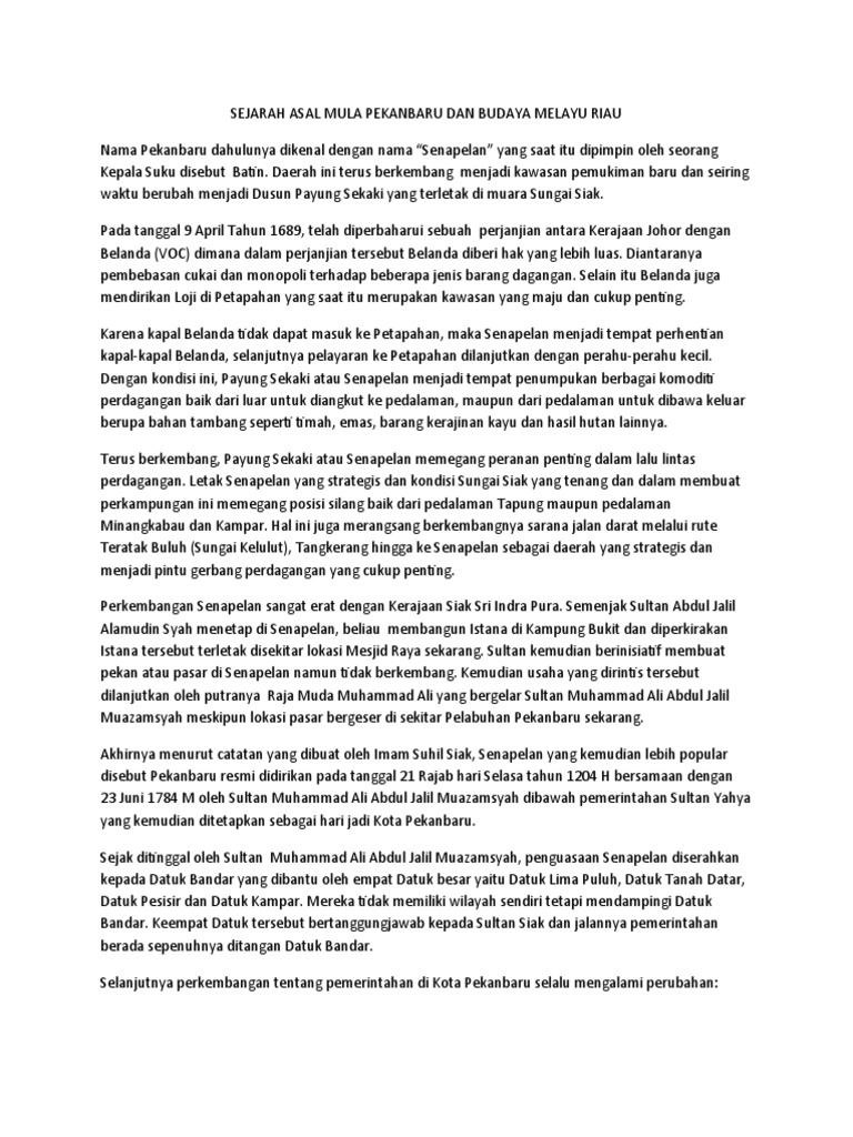 Sejarah Asal Mula Pekanbaru Dan Budaya Melayu Riau-1 | PDF