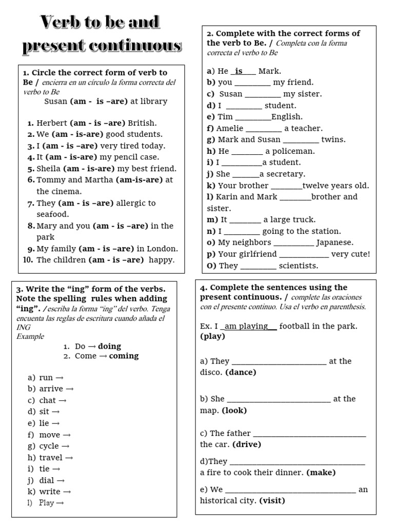 Present Continuous and Verb To Be | PDF