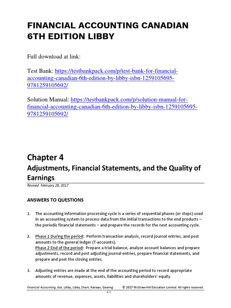 Financial Accounting Canadian 6th Edition Libby Solutions Manual 1 ...