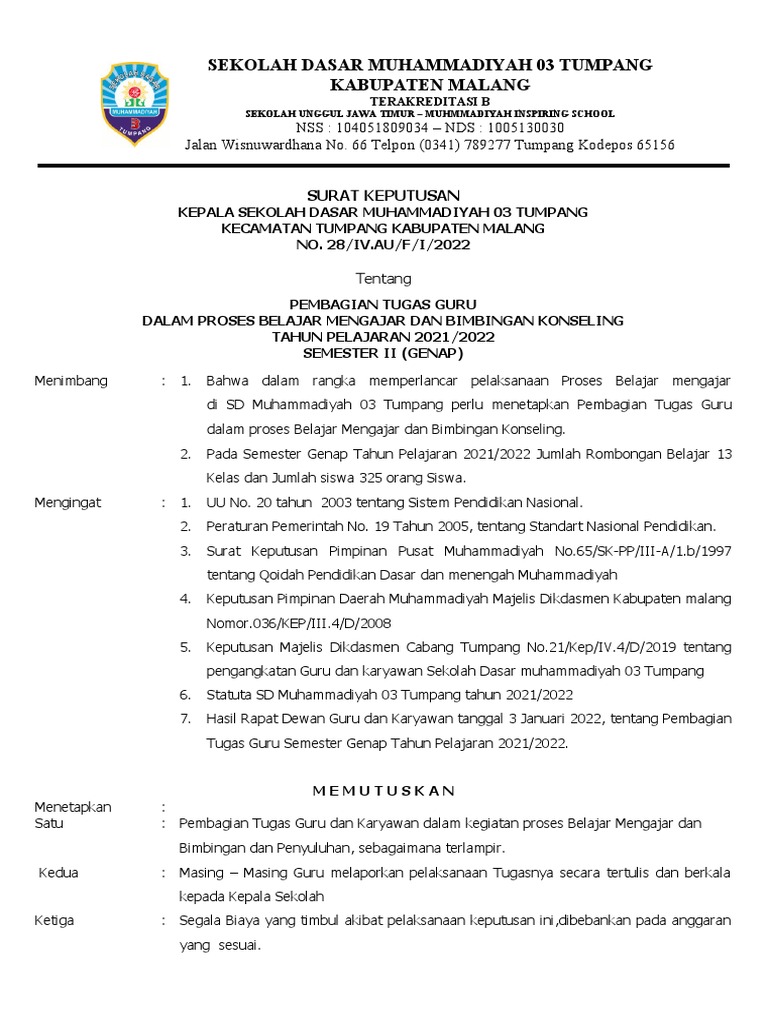 2022 GENAP Pembagian Tugas Guru | PDF