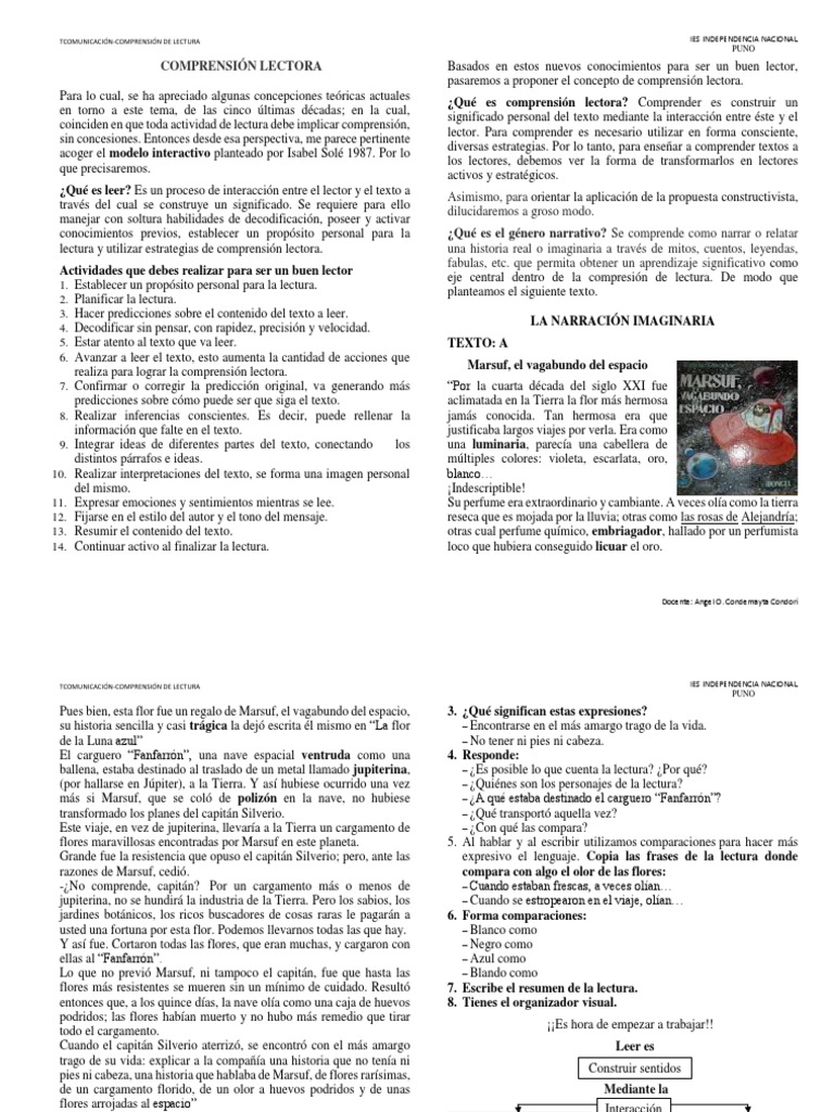 TCOMPRENSIÓN DE LECTURA-Marsuf, El Vagabundo Del Espacio | PDF ...