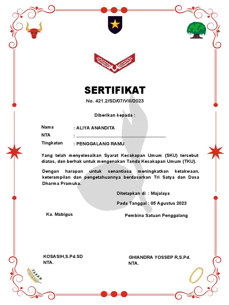 Sertifikat Pramuka Penggalang Ramu1 | PDF Sertifikat Pramuka Penggalang Ramu1 | PDF
