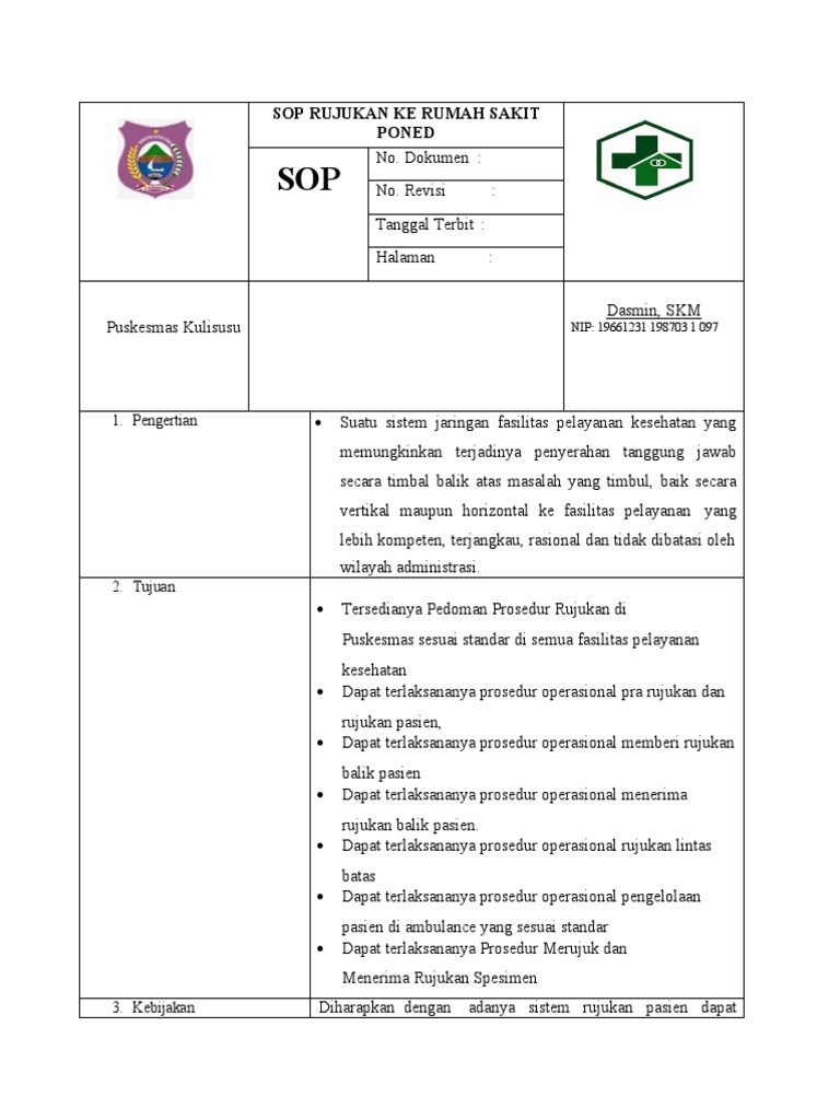 PDF Sop Rujukan Ke Rumah Sakit Poned - Compress | PDF