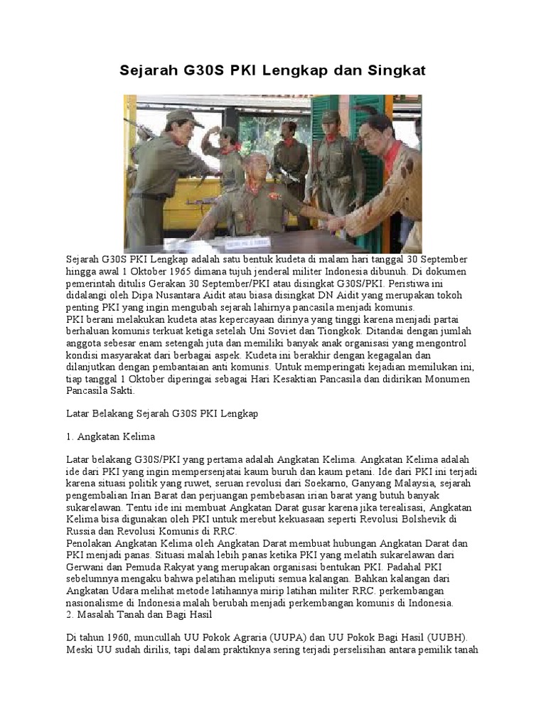 Sejarah G30S PKI Lengkap Dan Singkat | PDF