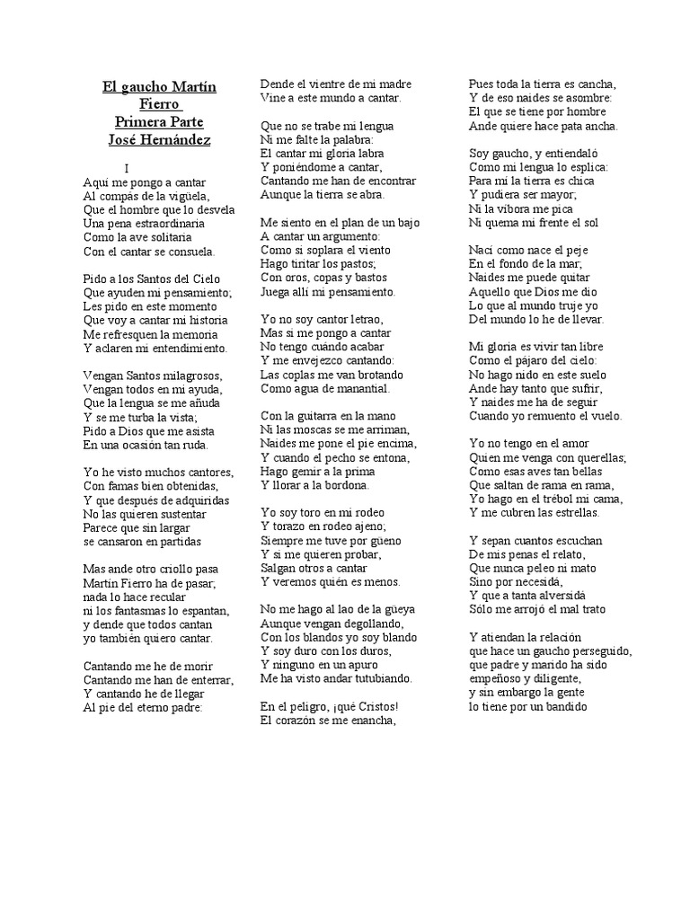 Martín Fierro - Canto I | PDF
