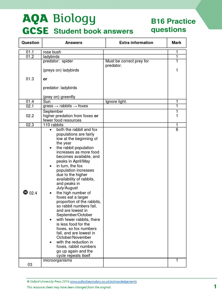 B16 Biology Practice Questions Answers | PDF | Predation | Earth Sciences