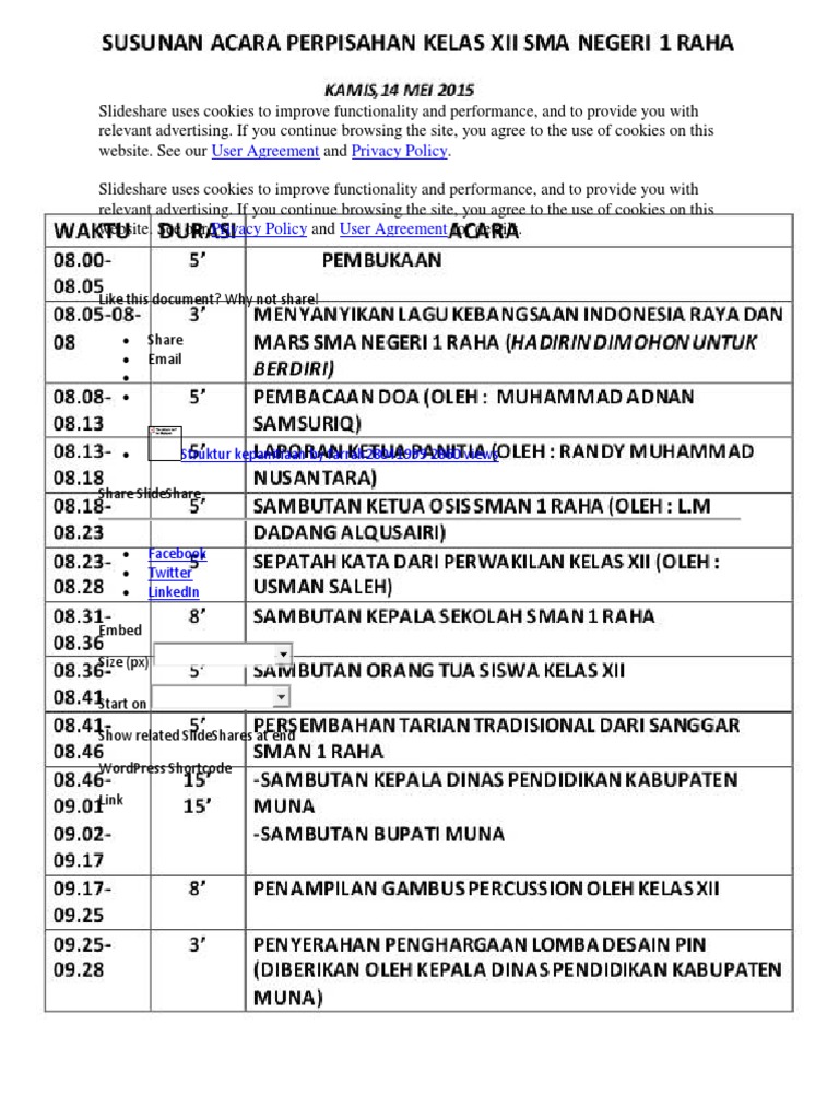 Susunan Acara Perpisahan Kelas Xii Sma Negeri 1 Raha | PDF