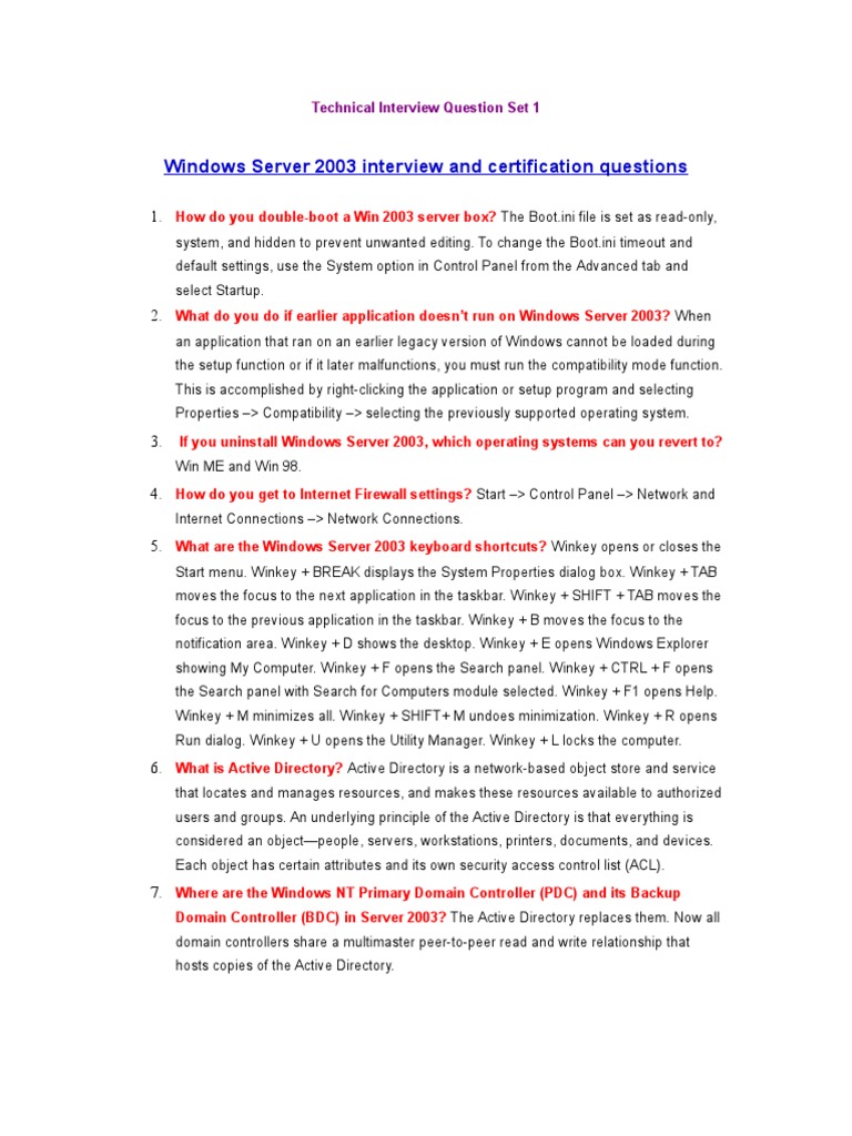 Windows Server 2003 Interview and Certification Questions: Technical Interview Question Set 1 ...