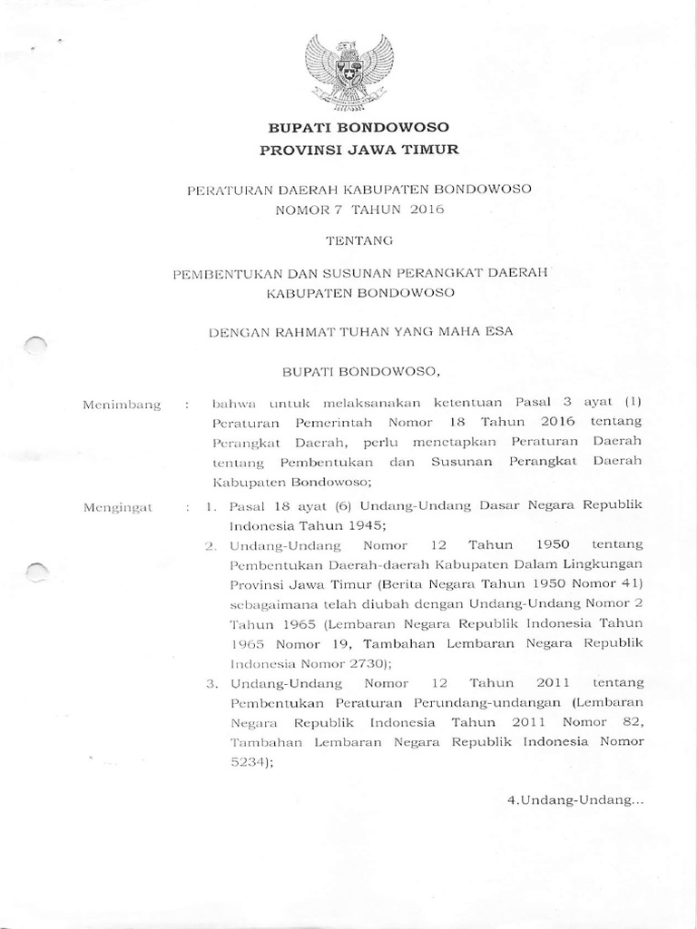PERDA NO 7 TAHUN 2016 (Pembentukan Dan Susunan Perangkat Daerah | PDF