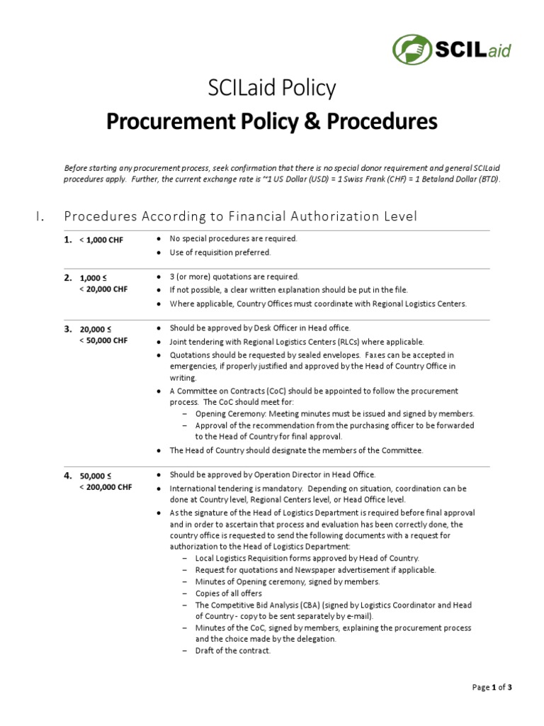 SCILaid Procurement Policy and Procedures | PDF
