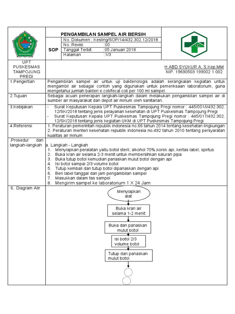 SOP Pengambilan Sampel Air Bersih | PDF | Sains & Matematika