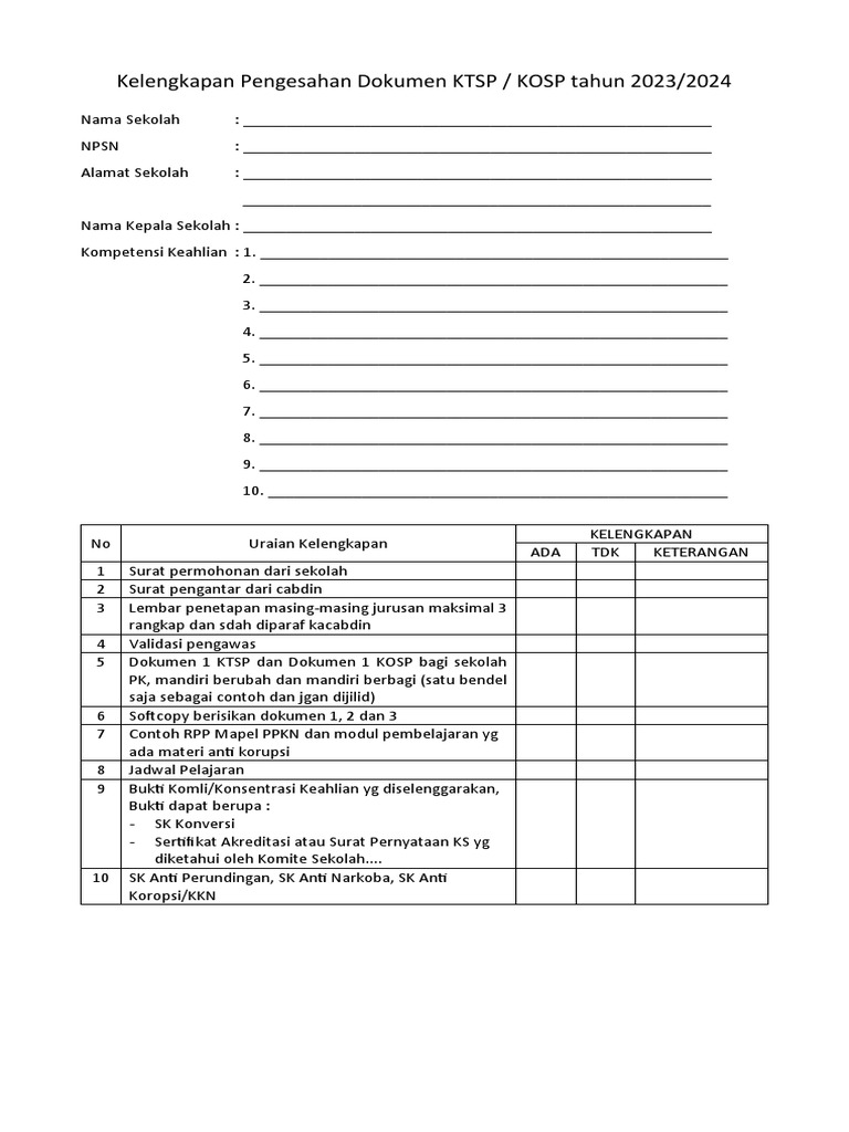 Kelengkapan Pengesahan Dokumen KTSP | PDF | Karier & Perkembangan