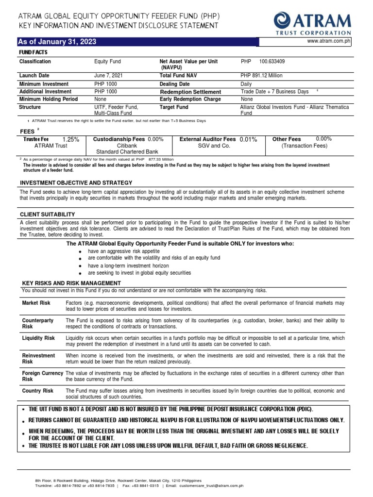 Atram Global Equity Opportunity Feeder Fund Kiids (PHP) - Jan 2023 | PDF
