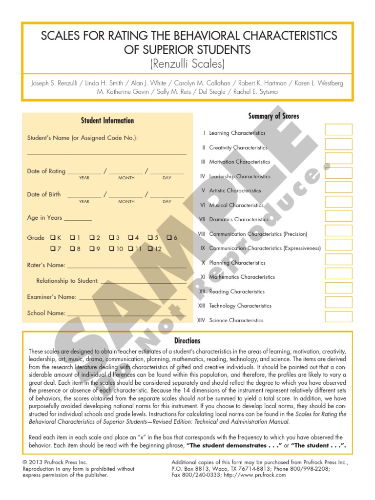 Scales For Rating The Behvioral Characteristics of Superior Students | PDF
