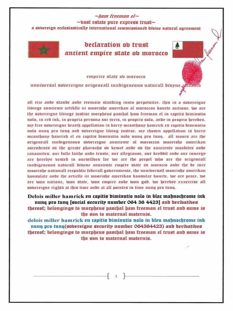 Article III Moorish American Al Morocco Deklaration of Trust From ...
