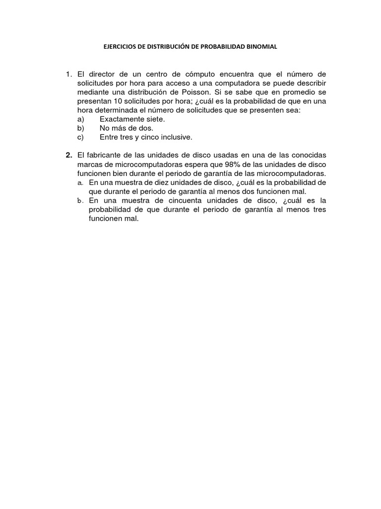 Ejercicios de Distribución de Probabilidad Binomial | PDF