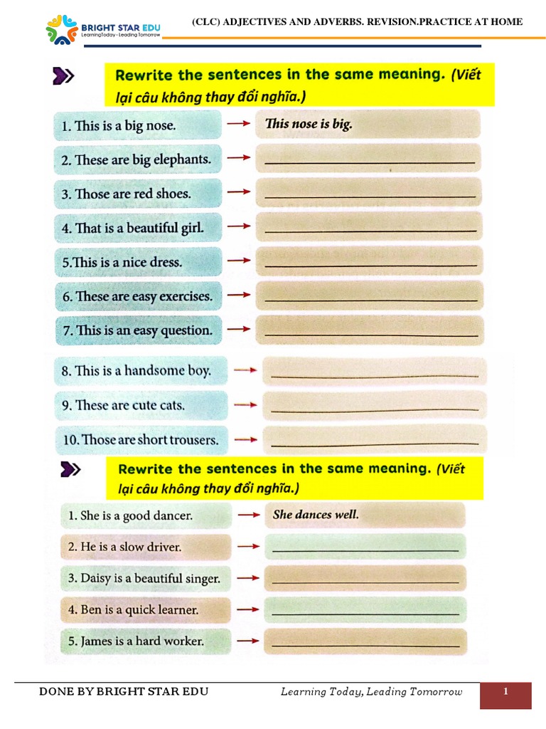 (CLC) ADJECTIVES AND ADVERBS. Revision. Practice at home - Copy | PDF