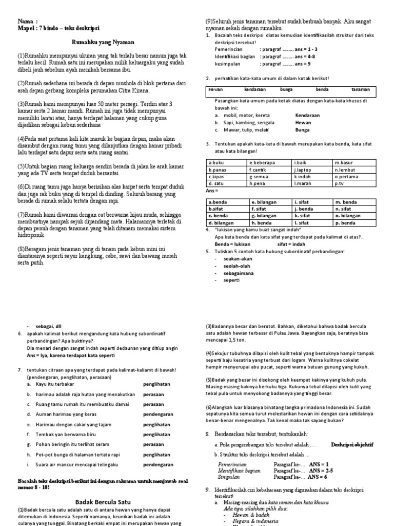 7 Bindo - Teks Deskripsi Answer | PDF