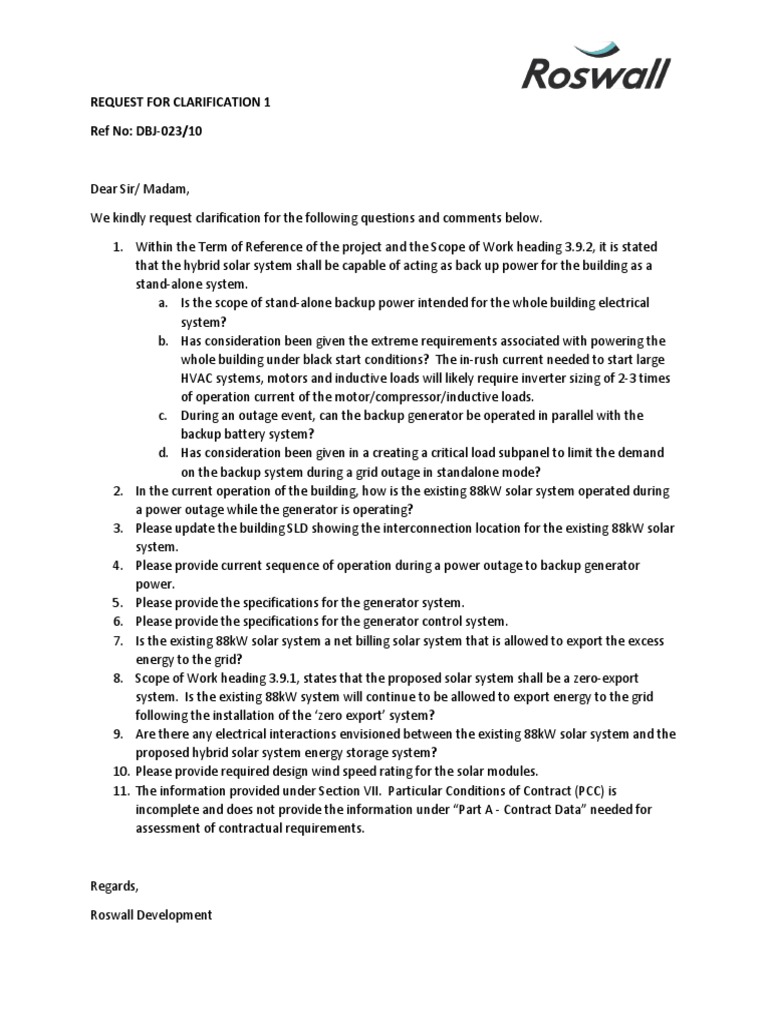 Clarification Request for Hybrid Solar System | PDF | Technology ...